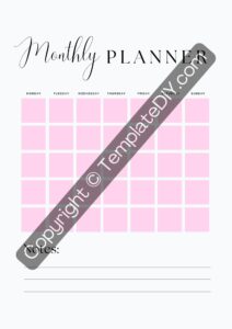 Pink Monthly Planner Template Printable in Pdf, Word, Excel