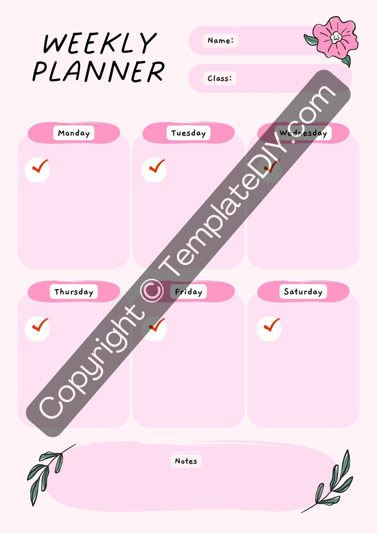 Pink Weekly Planner Template Printable in Pdf, Word, Excel