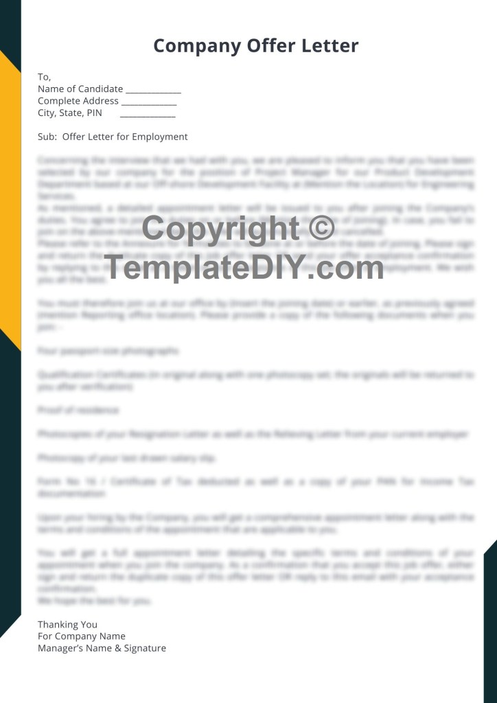 Company Offer Letter Sample Template with Examples