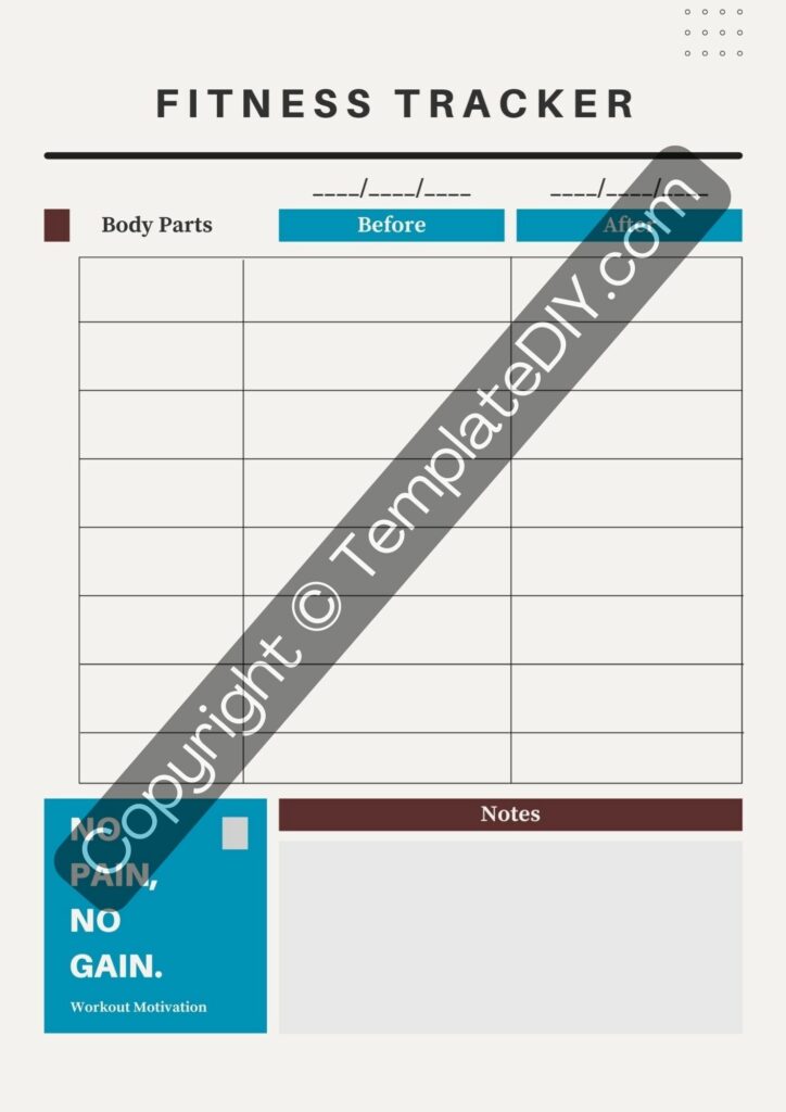 Fitness Tracker Printable Template PDF Word Excel [Editable]