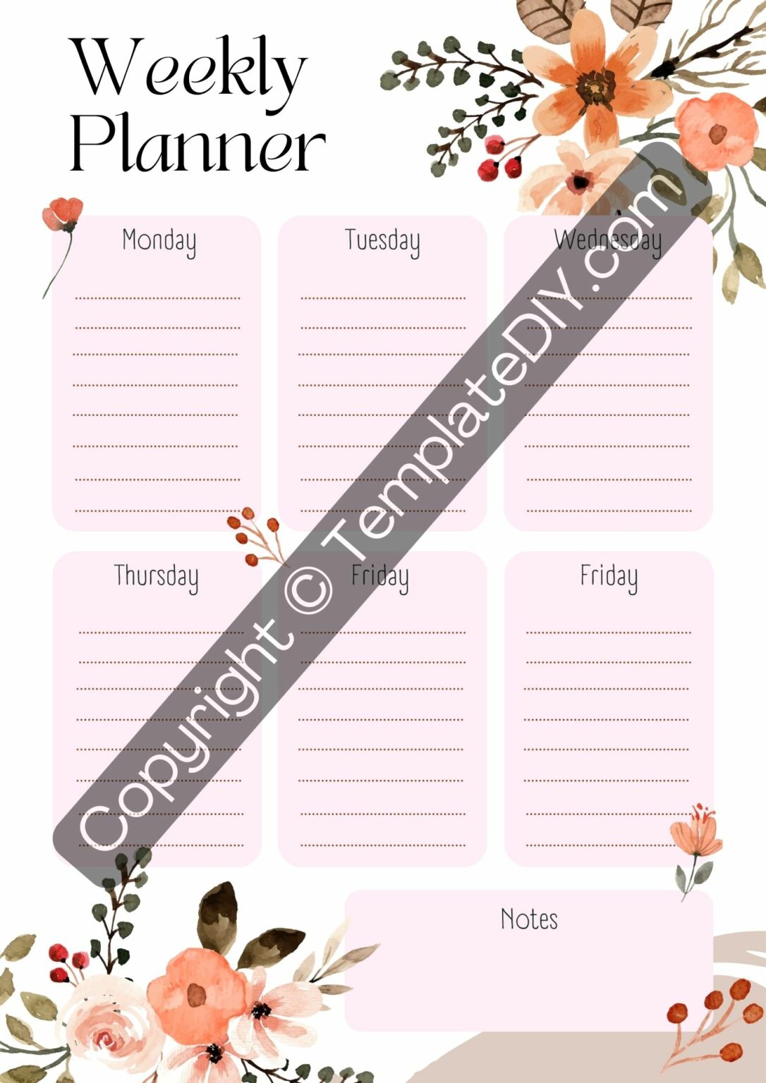 Floral Weekly Planner Template Printable in Pdf, Word, Excel