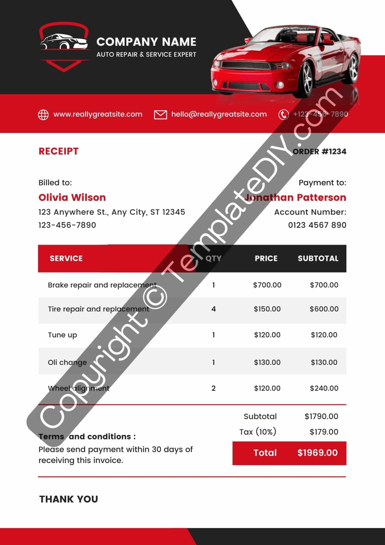 Mechanic Receipt Template Blank Printable PDF, Excel, Word