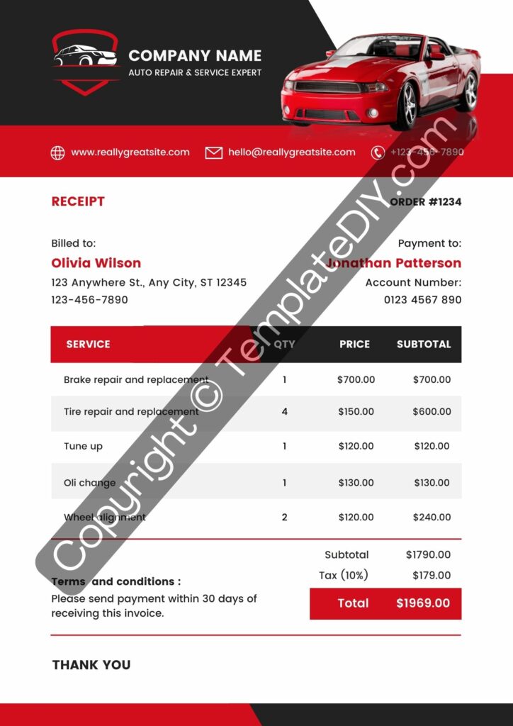 Mechanic Receipt Template Blank Printable PDF, Excel, Word