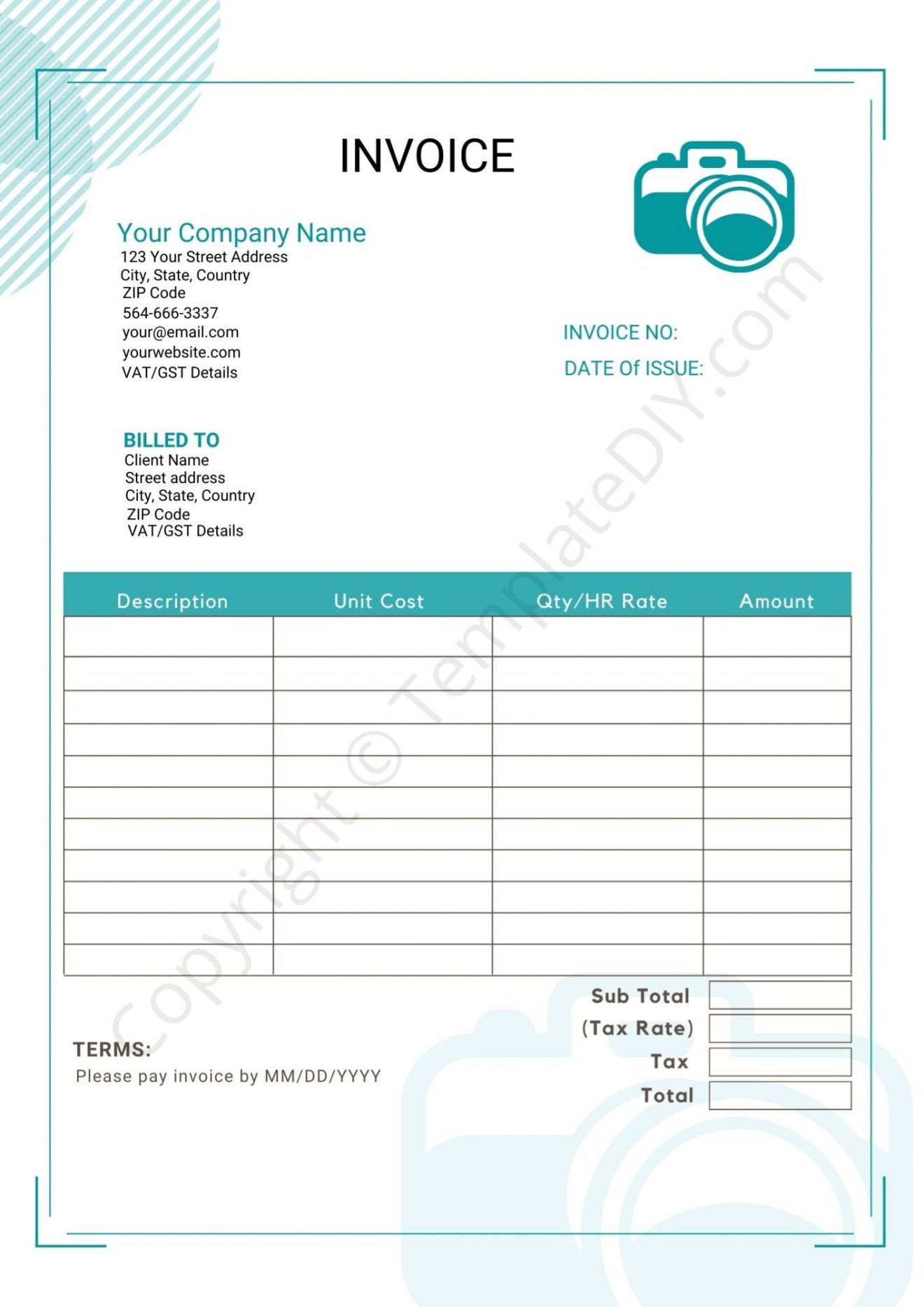 Photography Receipt Template Printable PDF, Excel, Word