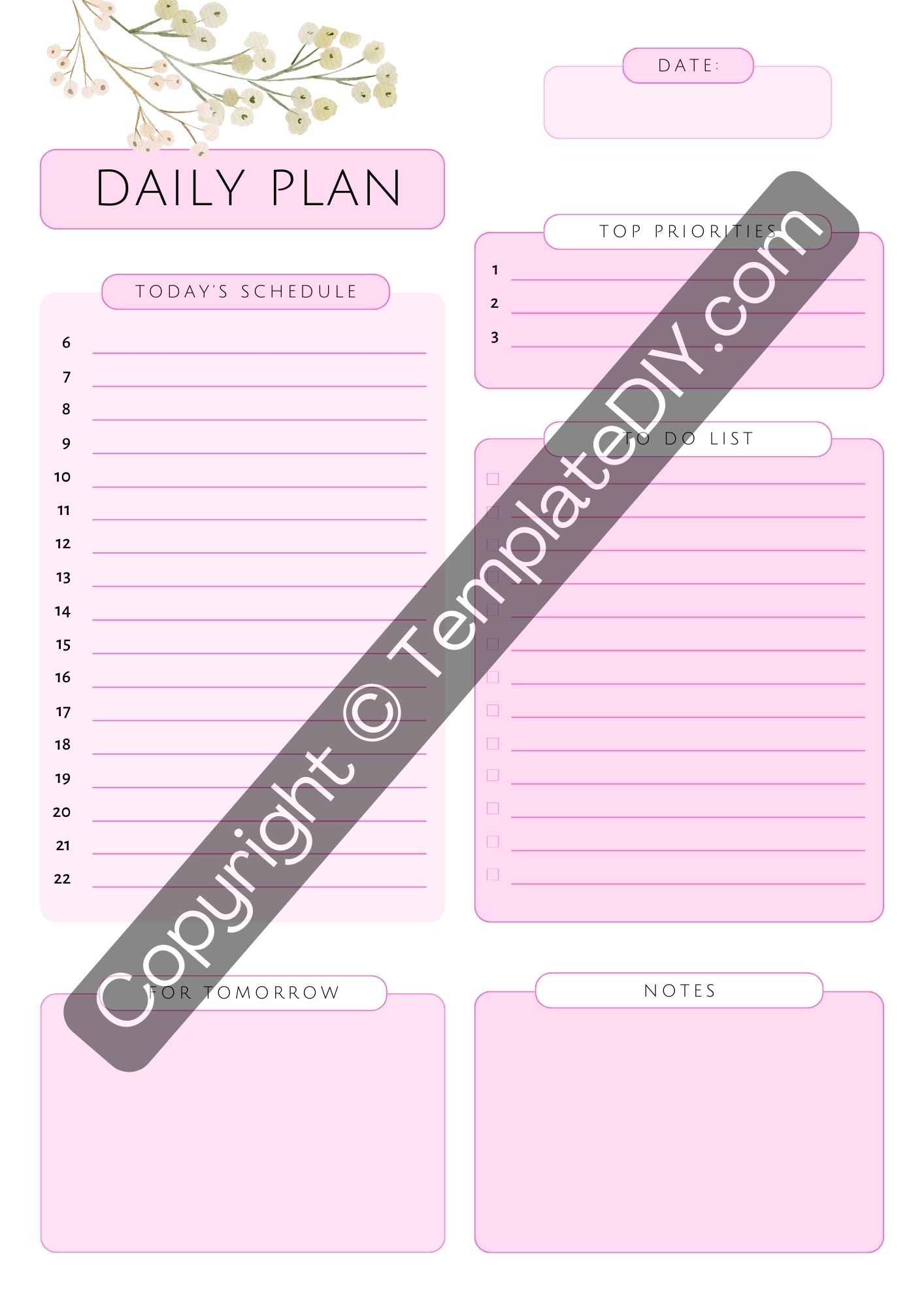 Pink Daily Planner Template Printable in Pdf, Word & Excel