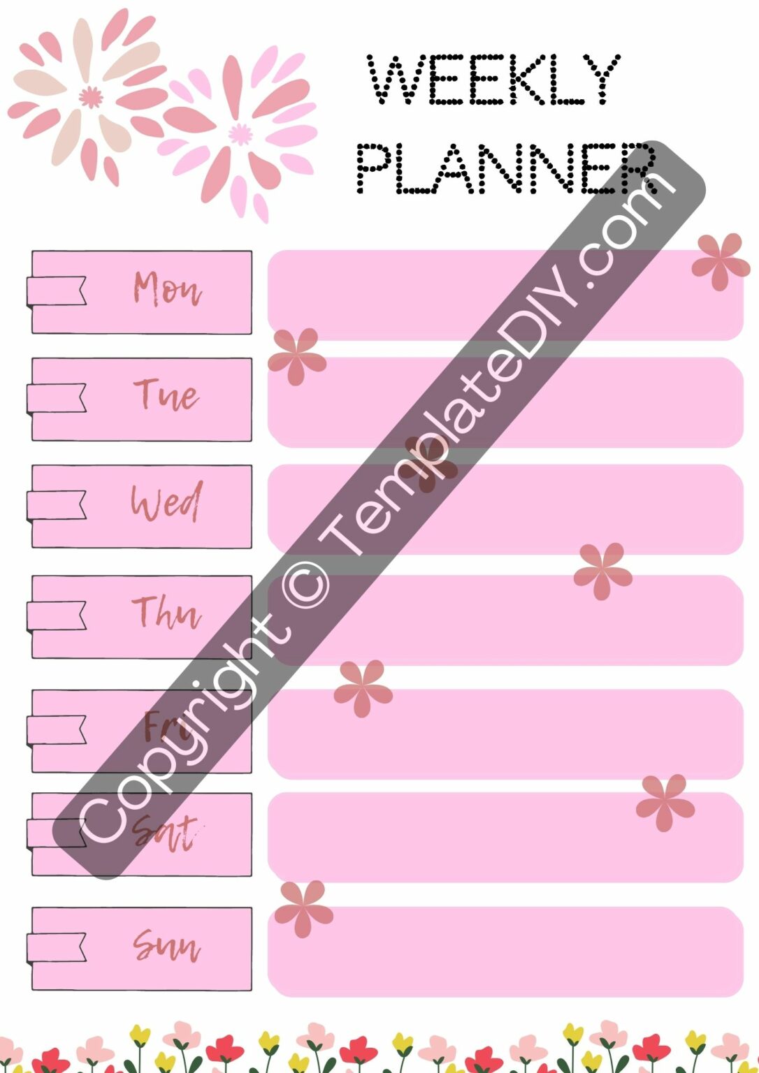 Pink Weekly Planner Template Printable in Pdf, Word, Excel