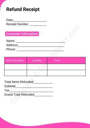 Refund Receipt Template Blank Printable PDF, Word, Excel