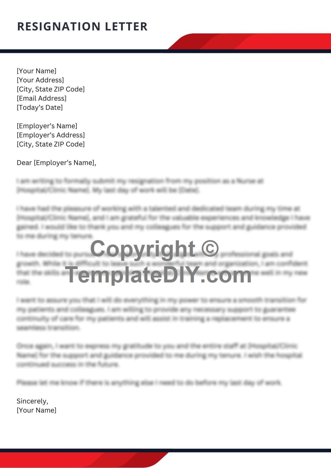 Nurse Resignation Letter Template | PDF & Word Download