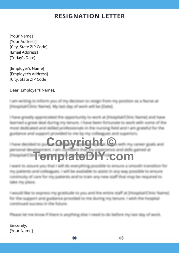 Nurse Resignation Letter Template | PDF & Word Download