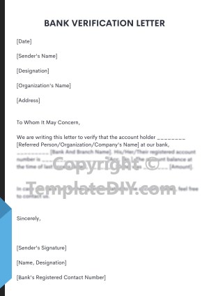 Bank Verification Letter Sample Template in Pdf and Word