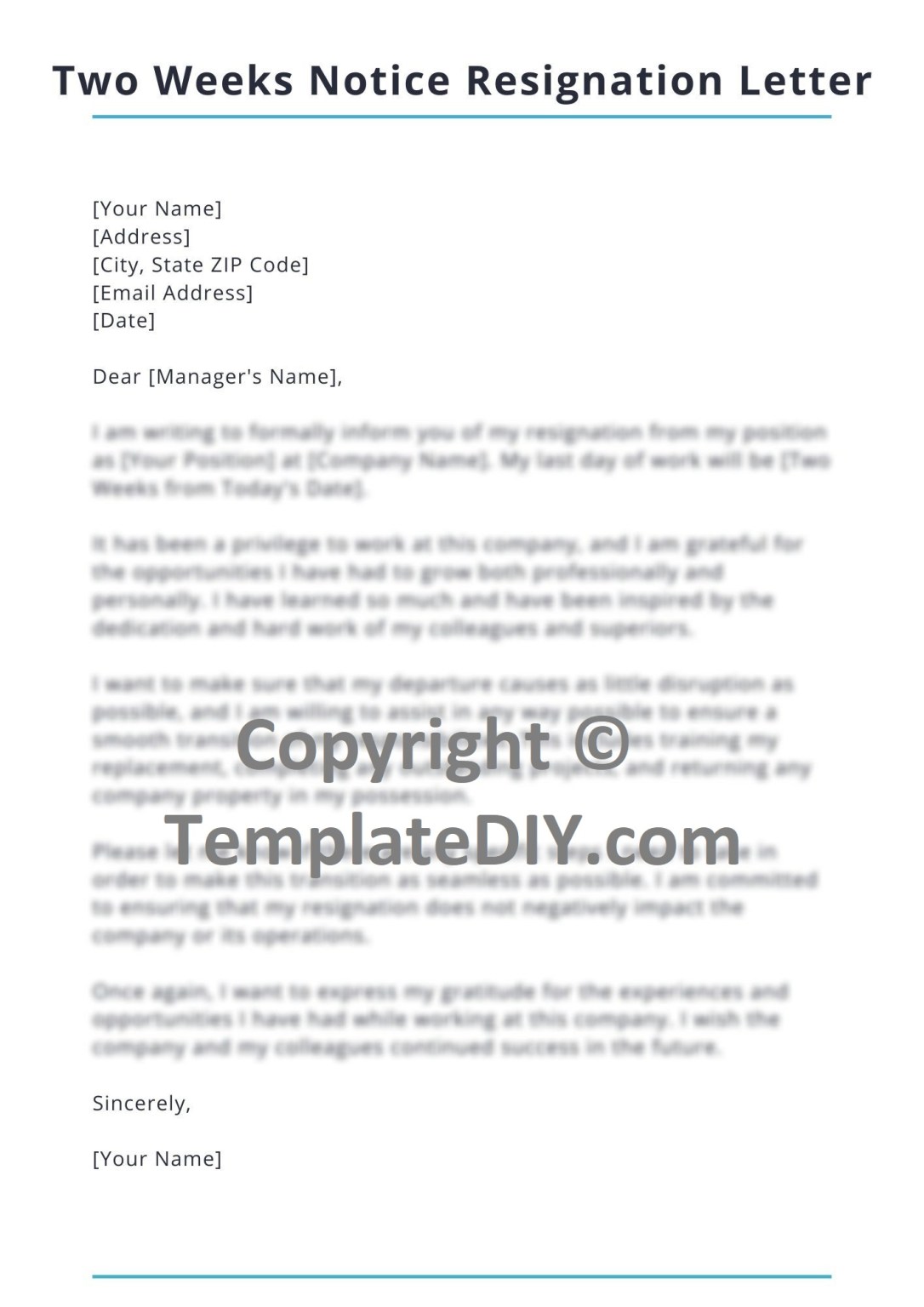 Two Weeks Notice Resignation Letter Sample [Word Editable]