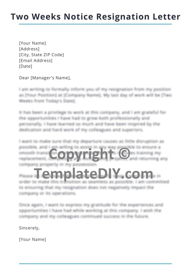 Two Weeks Notice Resignation Letter Sample [Word Editable]