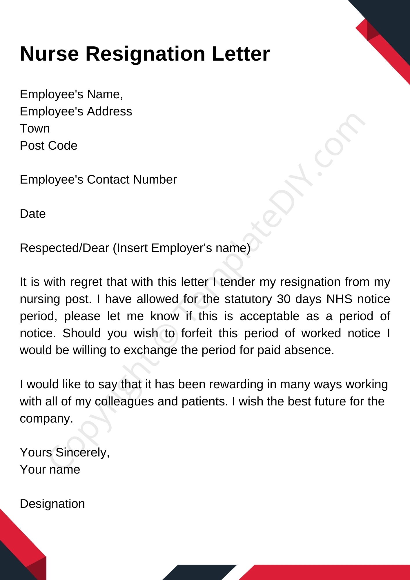 Nurse Resignation Letter Sample Template in Pdf & Word