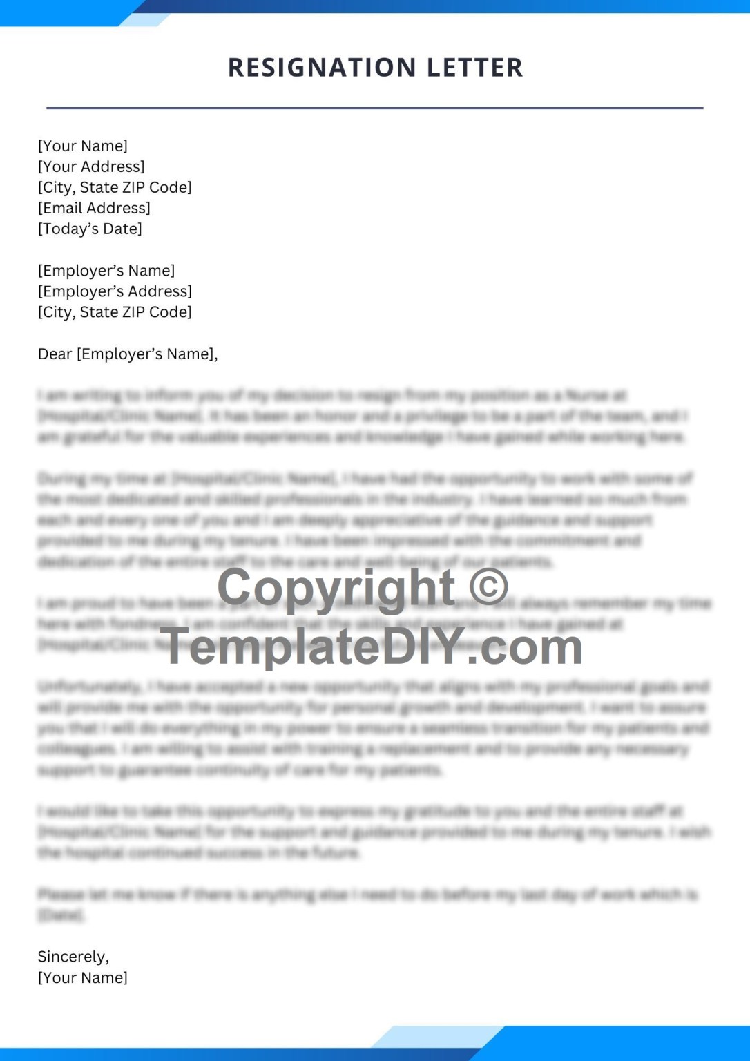 Nurse Resignation Letter Template | PDF & Word Download