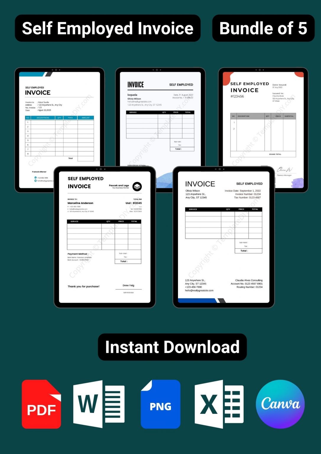 Self Employed Invoice Template Printable PDF, Excel, Word