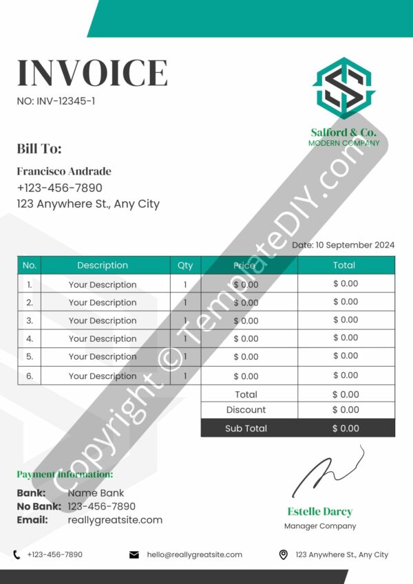 Service Invoice Template Printable Blank in PDF, Excel, Word
