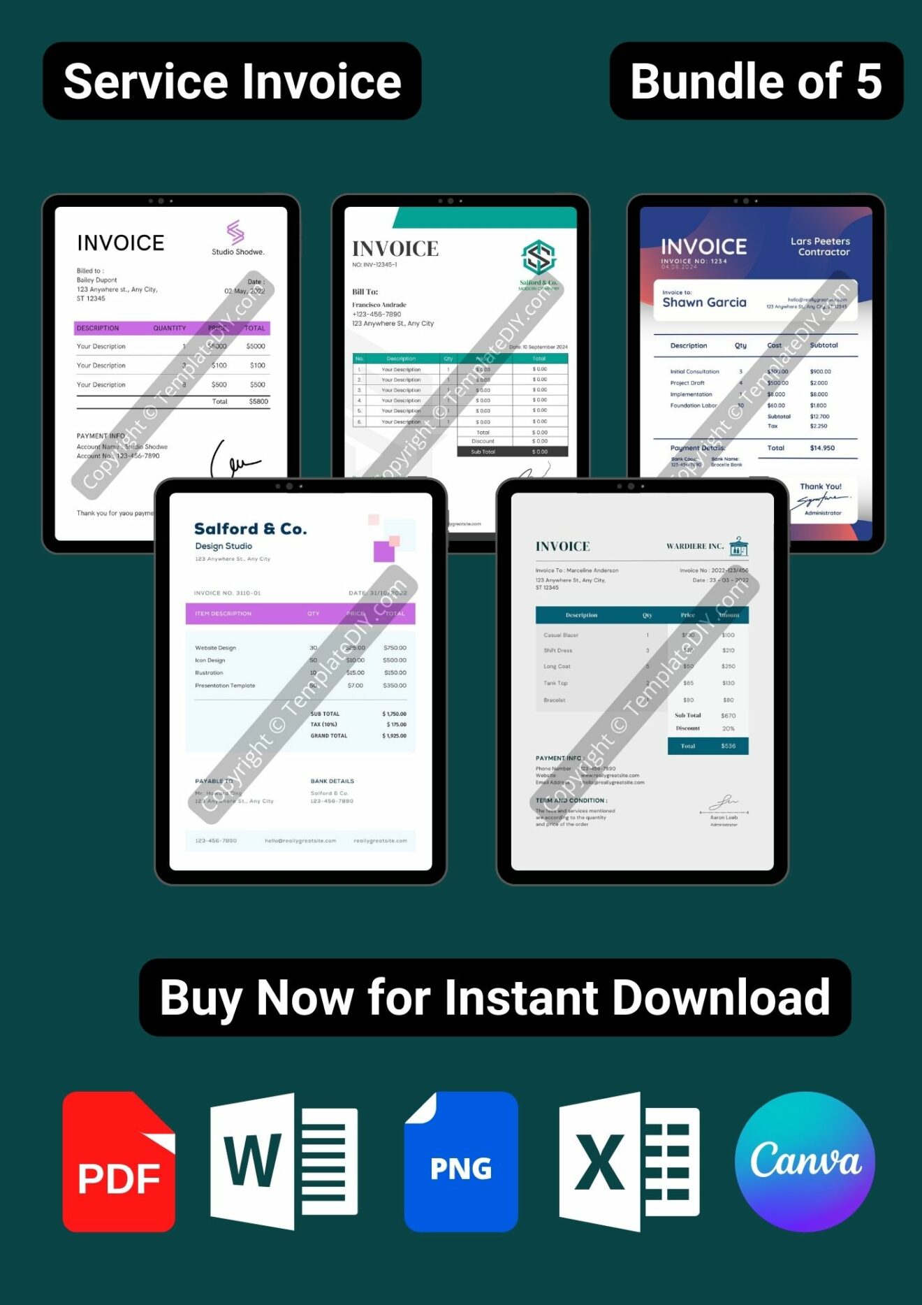 Service Invoice Template Printable Blank in PDF, Excel, Word