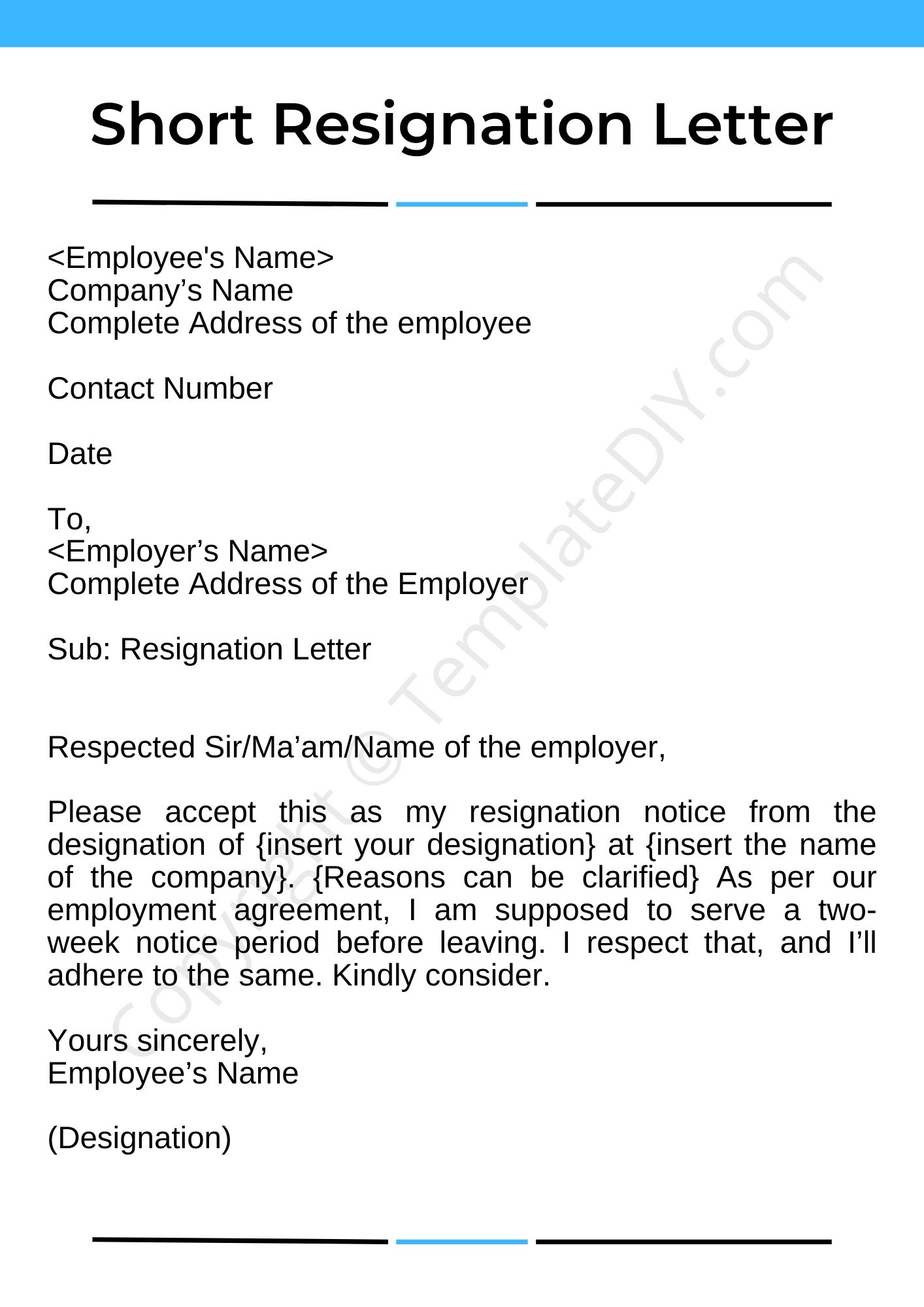 Short Resignation Letter Sample Template in Pdf & Word