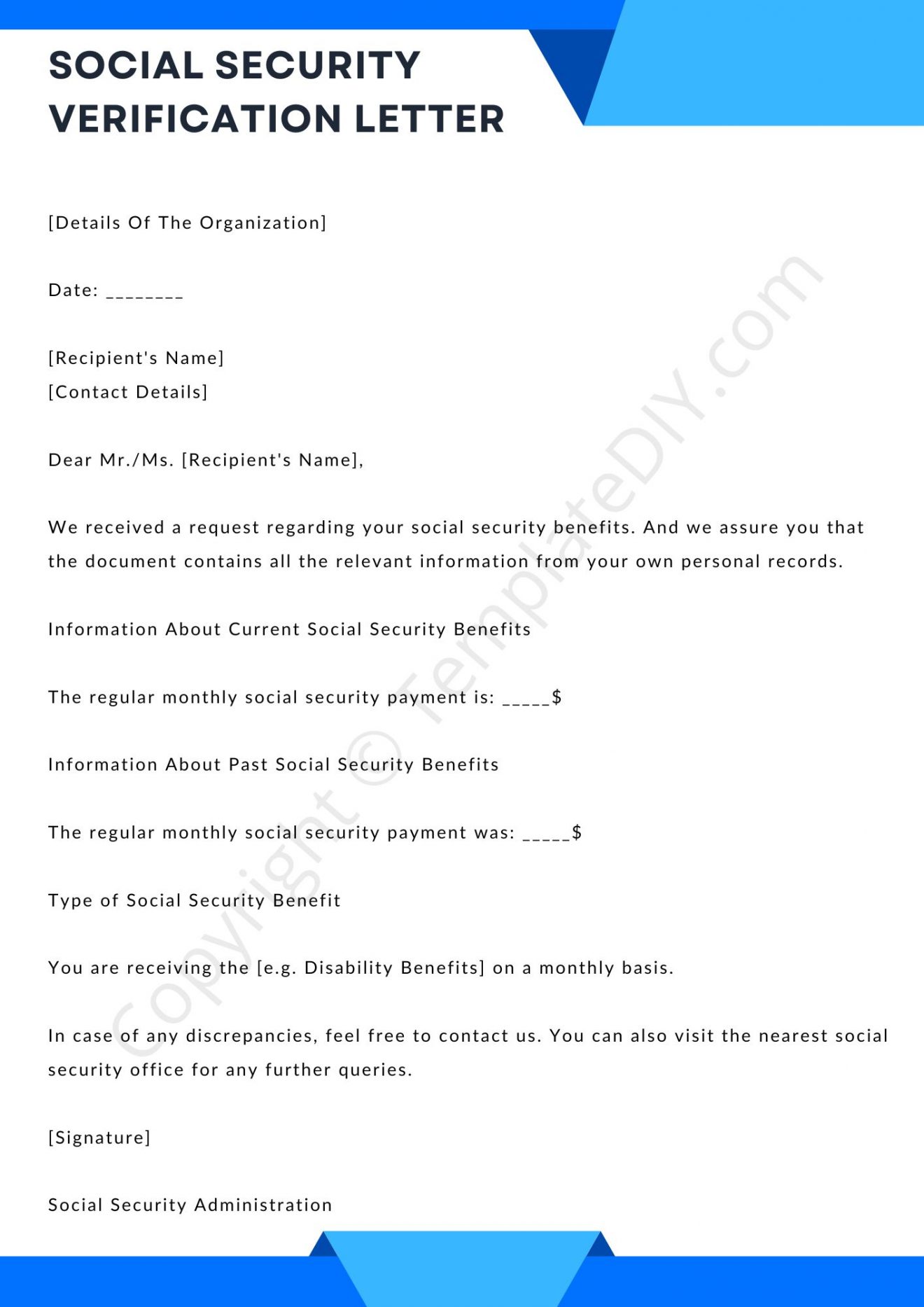 Editable Social Security Verification Letter PDF & Word