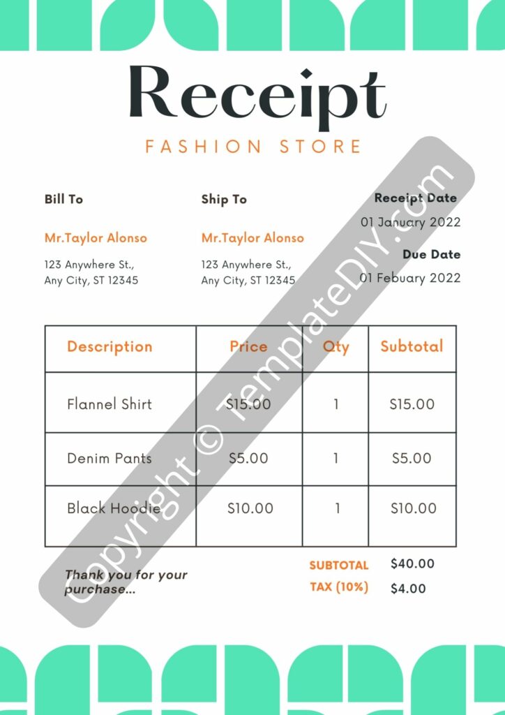 Store Receipt Template Blank Printable PDF, Excel, Word