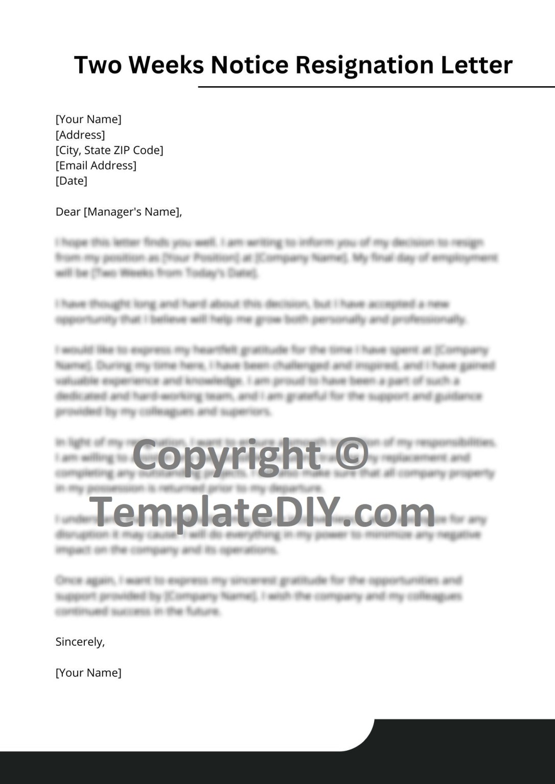 Two Weeks Notice Resignation Letter Sample [Word Editable]