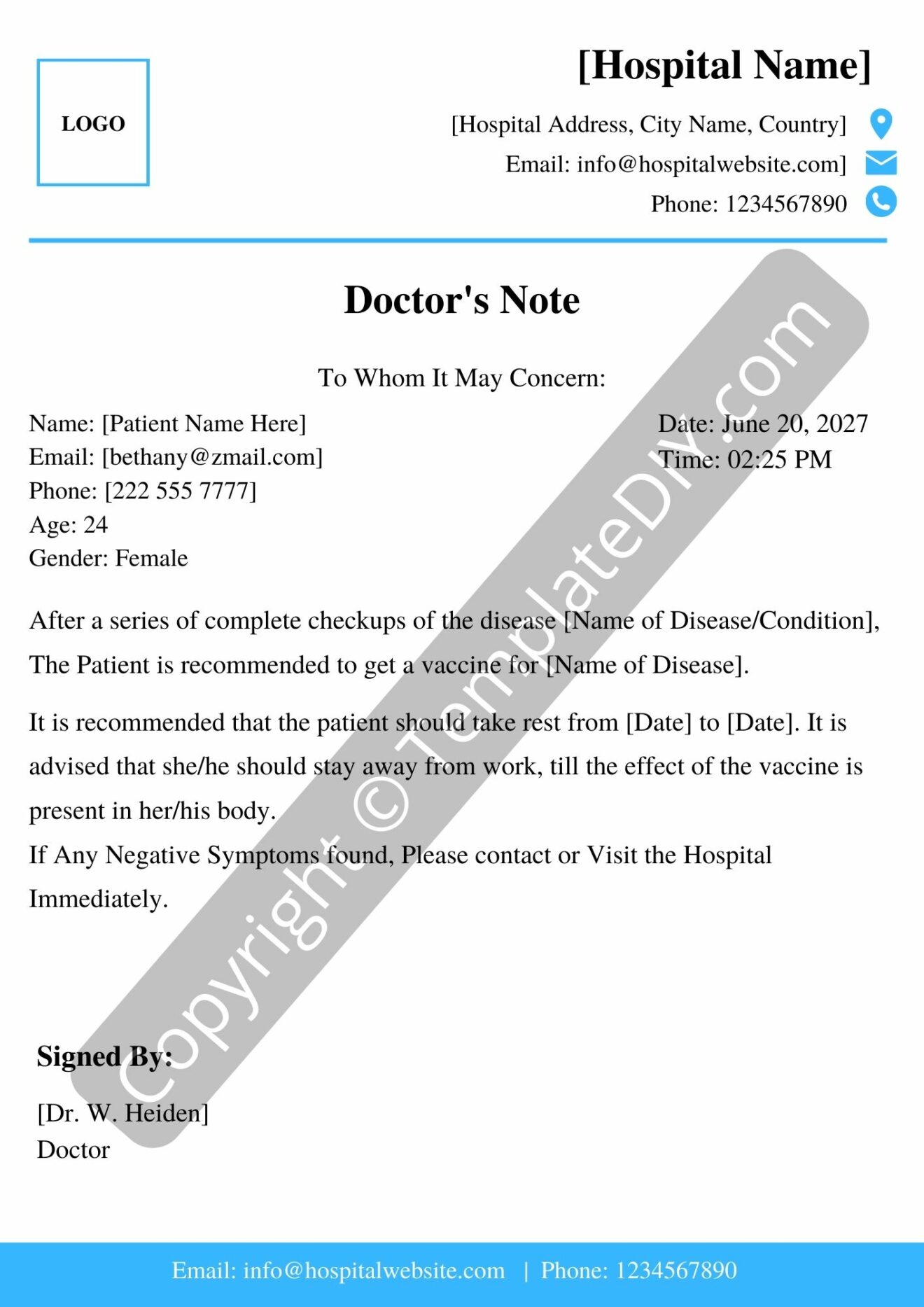 Doctors Note for Vaccine Template Printable in PDF, Word