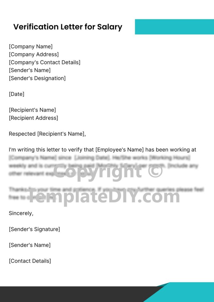 Salary Verification Letter Sample Template in Pdf, Word