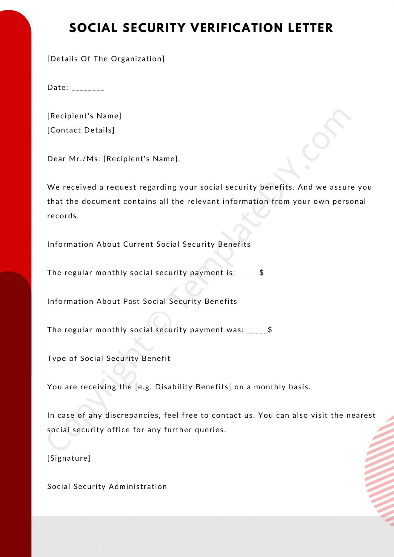 Editable Social Security Verification Letter PDF & Word