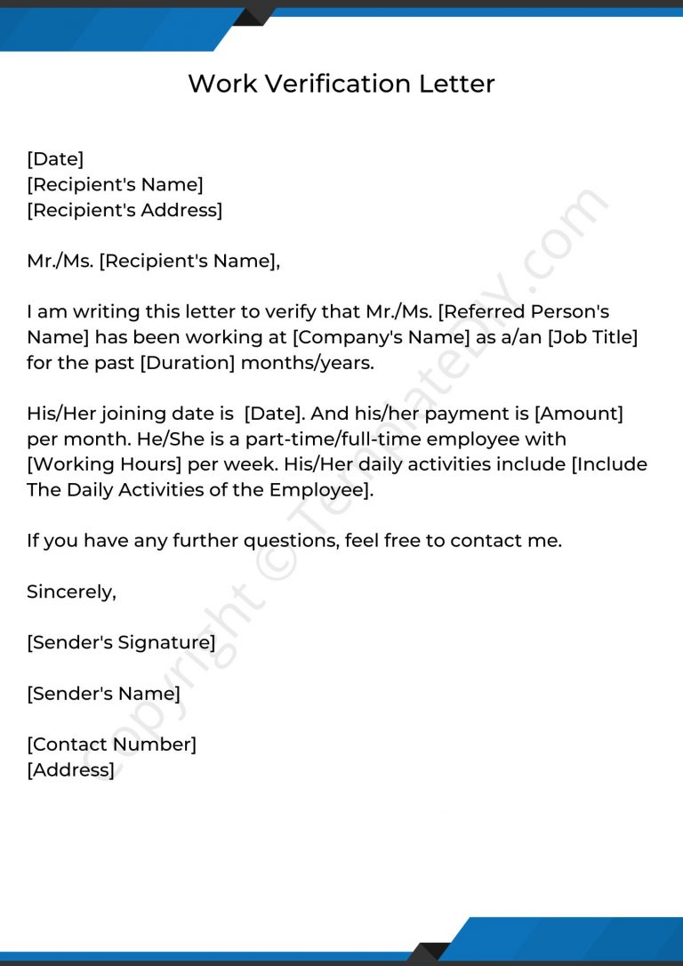 Work Verification Letter Sample and Examples [Word]