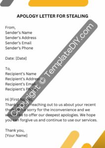 Apology Letter for Stealing Sample Template in Pdf, Word