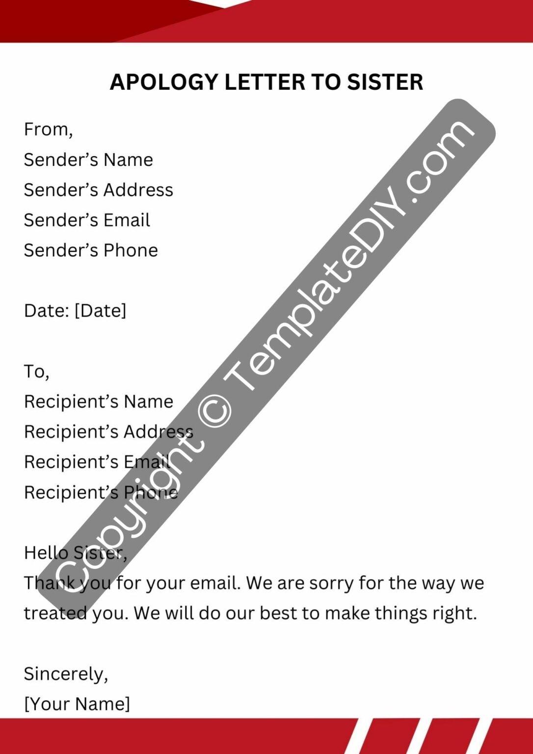 Apology Letter to Sister Template | Download Editable Example