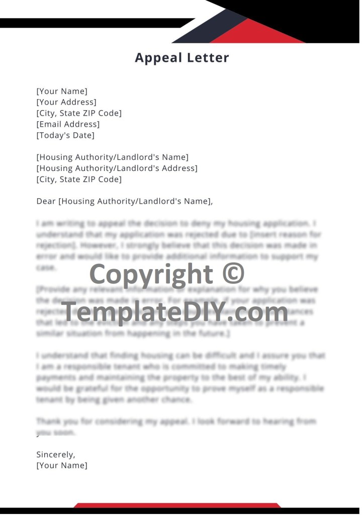 Appeal Letter for Housing Template | PDF & Word Download