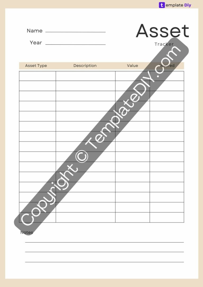 Asset Tracking Template Printable PDF, Word, Excel
