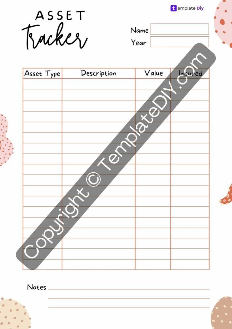 Asset Tracking Template Printable PDF, Word, Excel