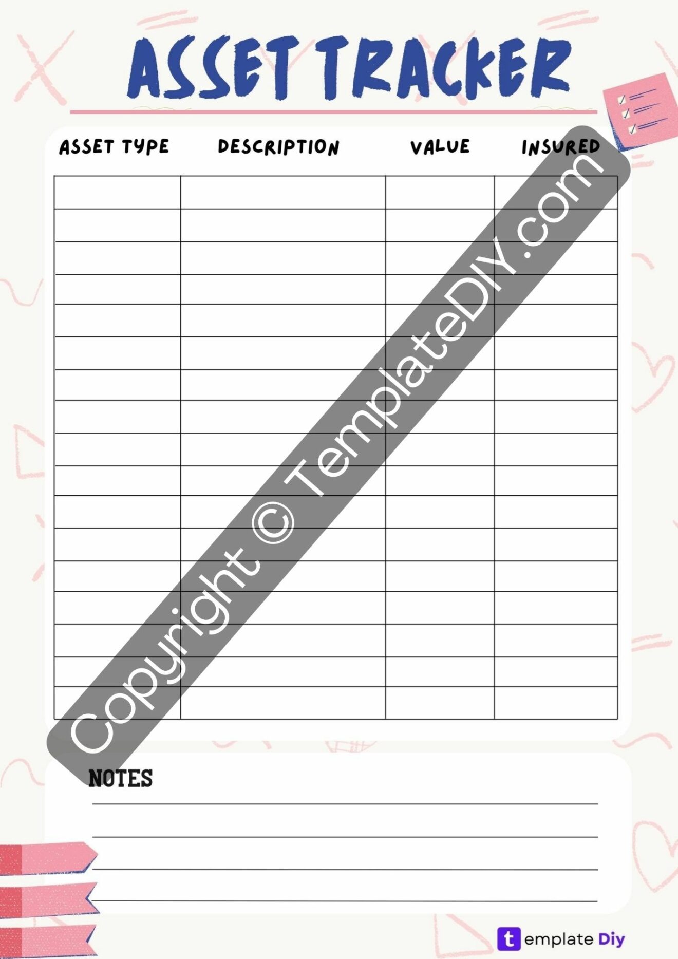 Asset Tracking Template Printable PDF, Word, Excel