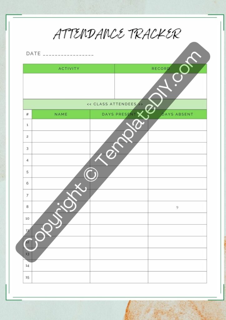 Attendance Tracker Template Printable in PDF, Word, Excel