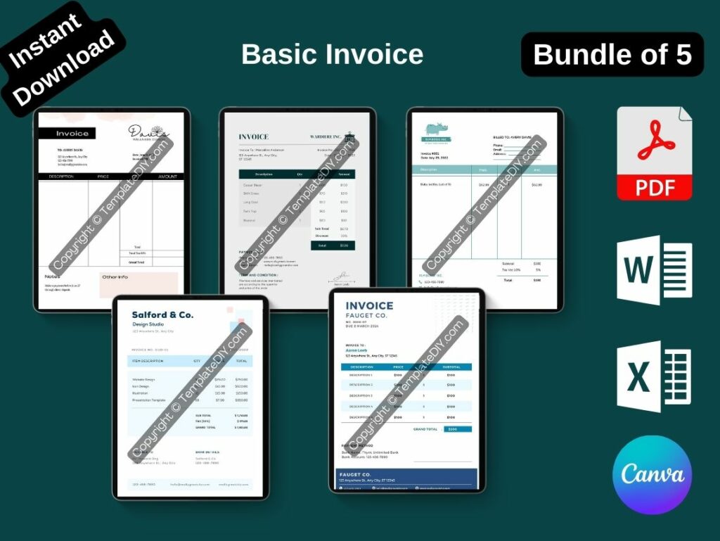 Customer Invoice Template Printable Blank PDF, Excel, Word