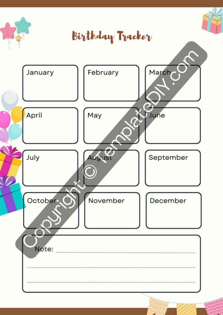 Birthday Tracker Template Printable PDF, Word, Excel