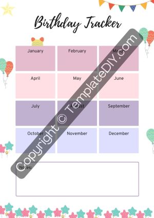 Birthday Tracker Template Printable PDF, Word, Excel