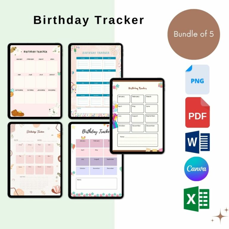 Birthday Tracker Template Printable PDF, Word, Excel