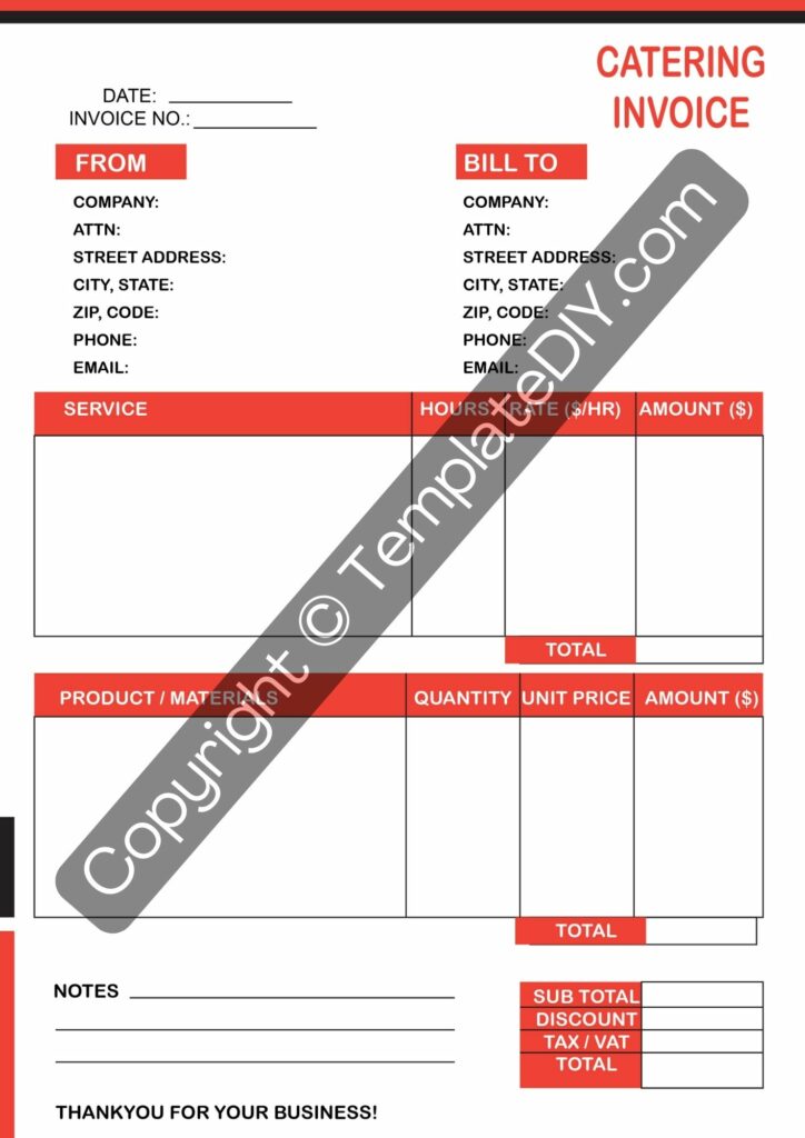 Catering Invoice Template Printable Blank PDF, Excel, Word