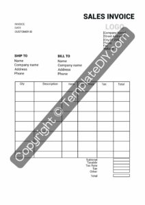 Sales Invoice Template Printable Blank PDF, Excel, Word