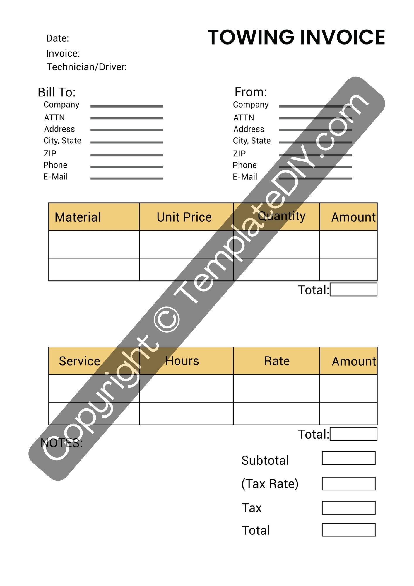 Towing Invoice Template Printable Blank Pdf Excel Word
