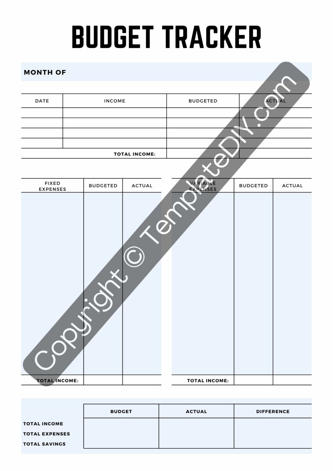 Budget Tracker Template Printable in PDF, Word, Excel