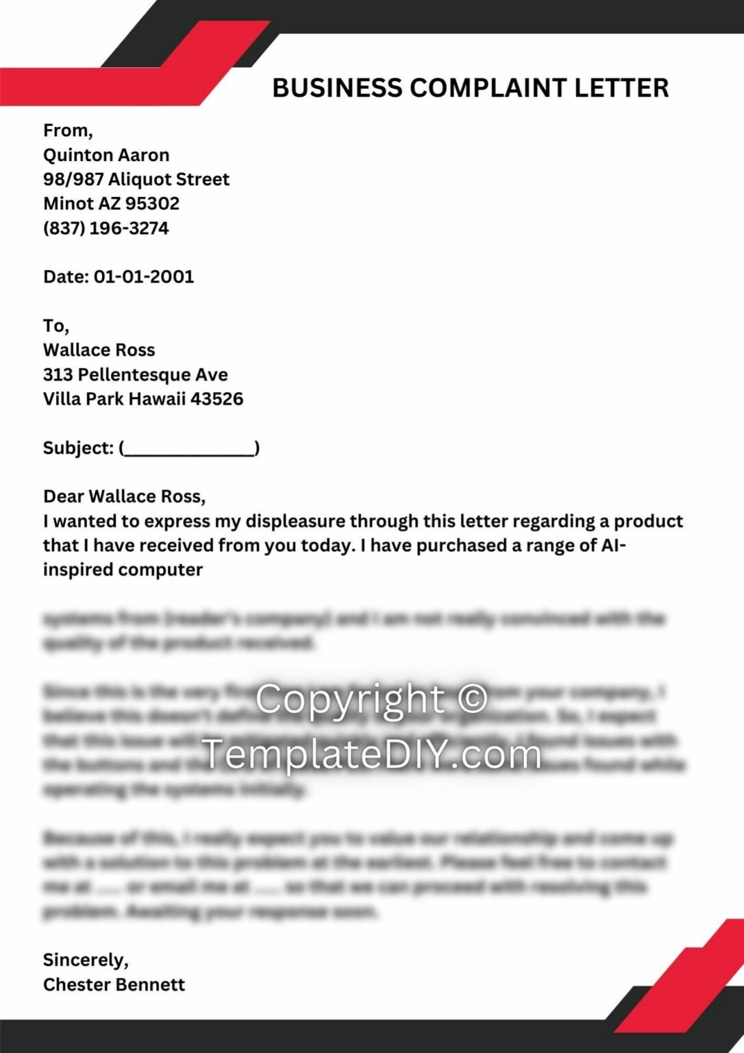 Business Complaint Letter Sample with Examples [Word]