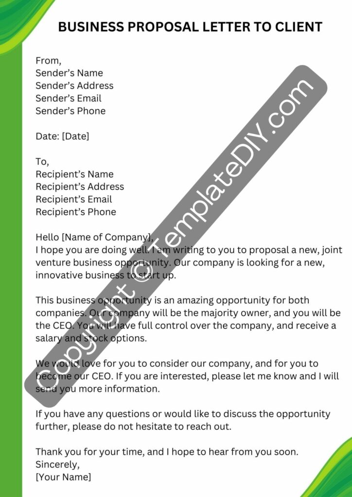 Business Proposal Letter to Client Sample with Examples