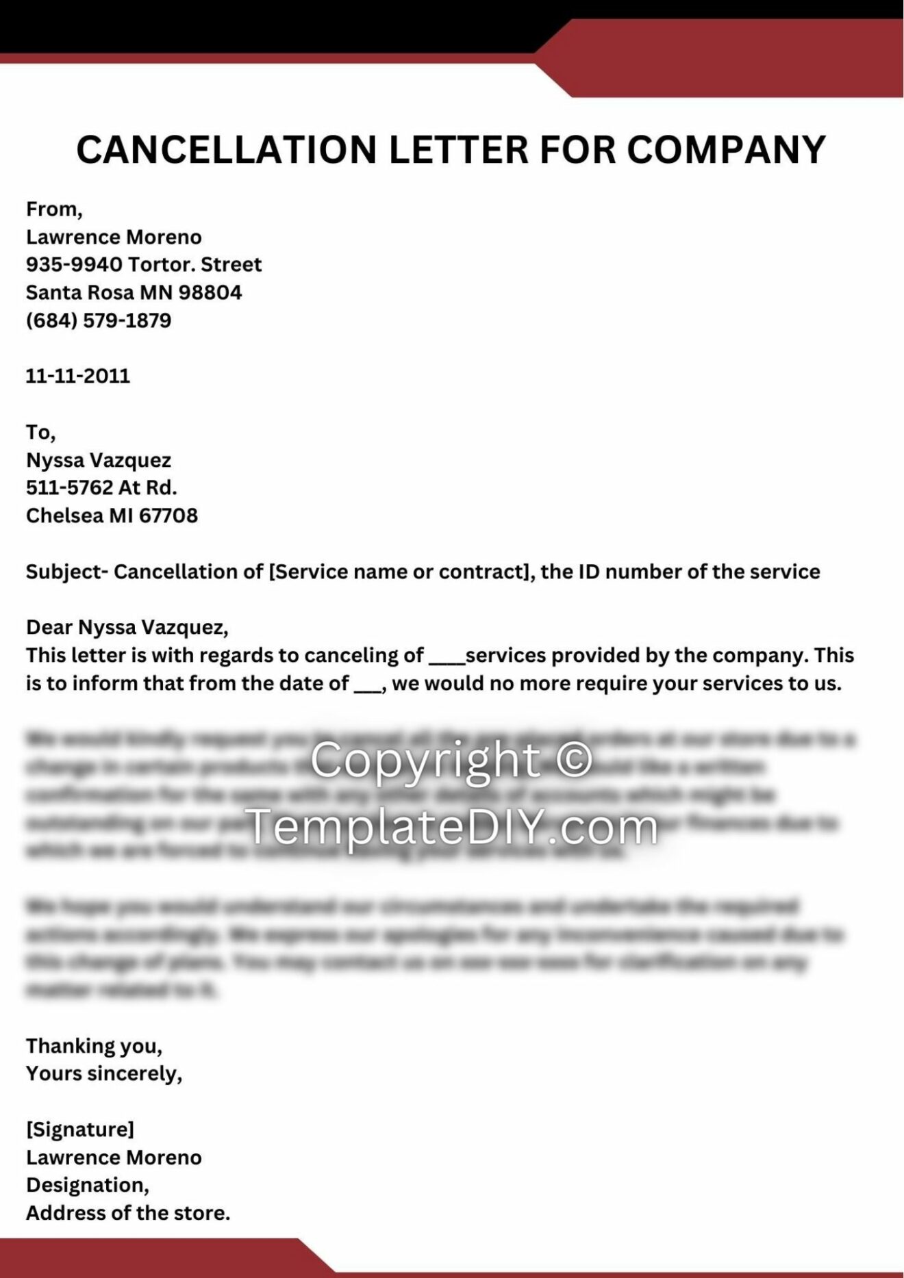 Cancellation Letter for Company Template in PDF, Word