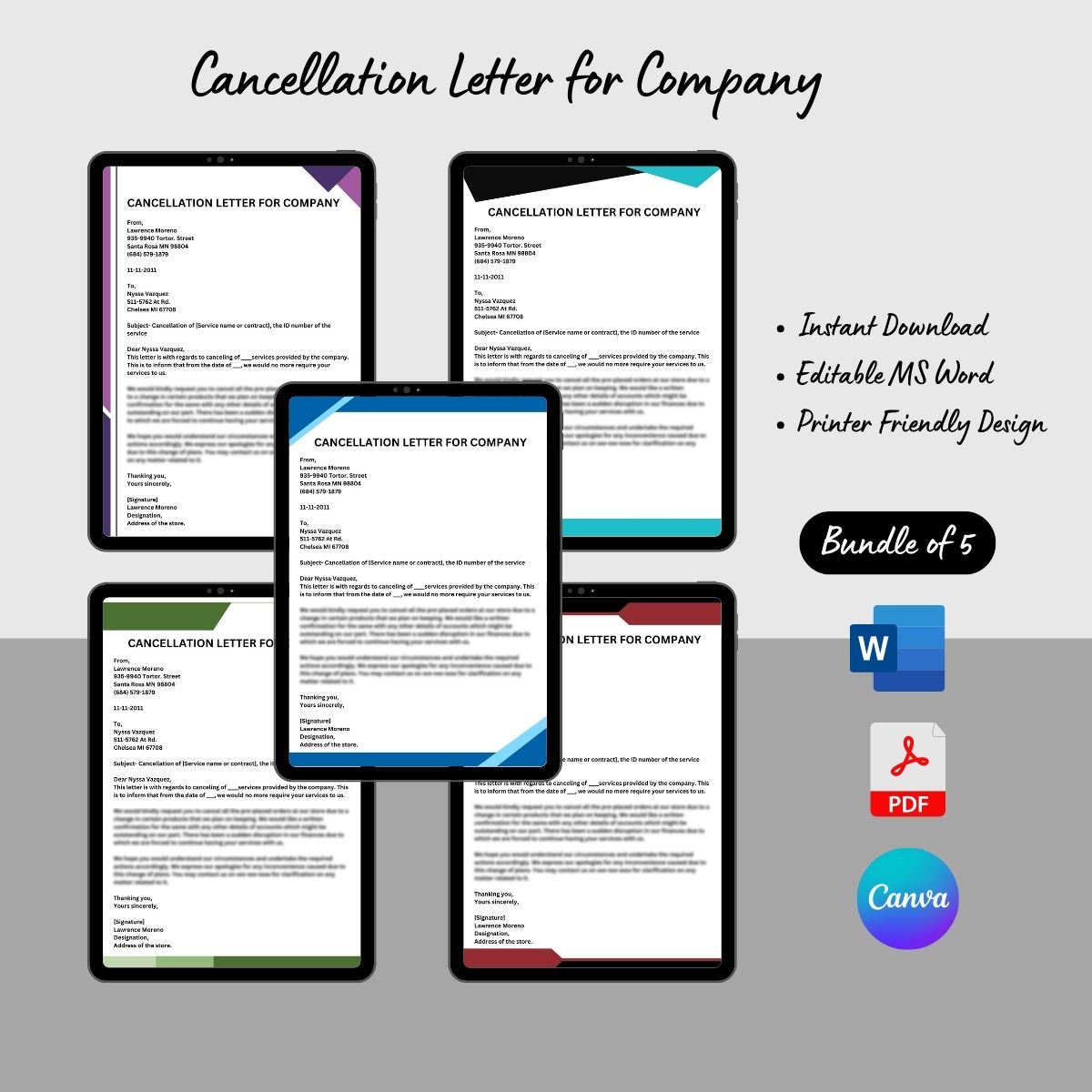 Cancellation Letter for Company Template in PDF, Word