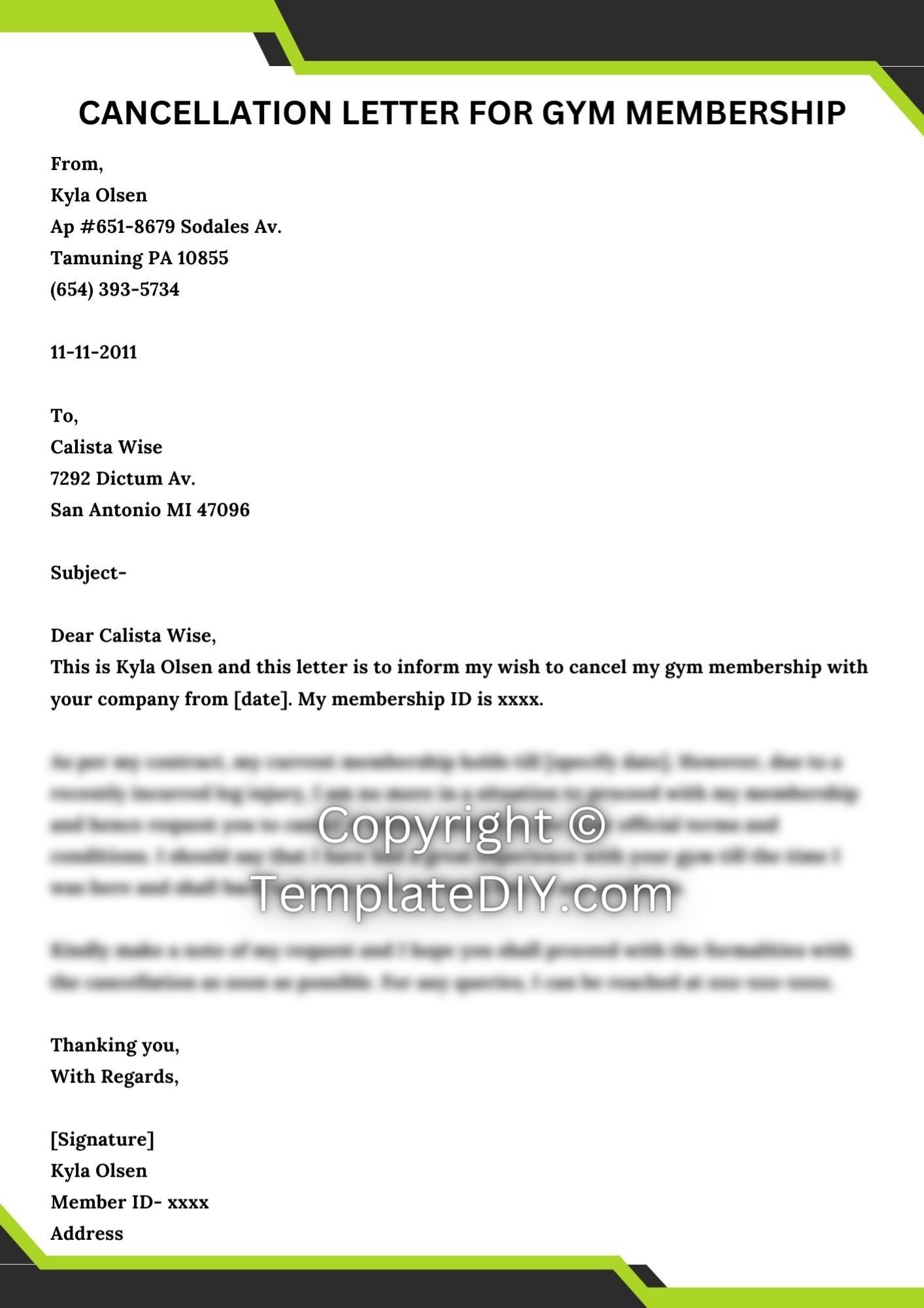 Cancellation Letter for Gym Membership Template in PDF & Word