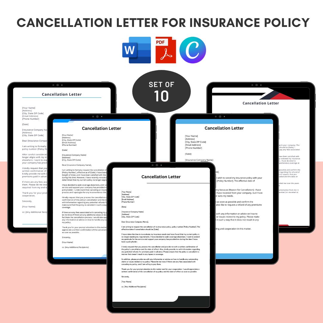 Cancellation Letter for Insurance Policy Sample [Word]